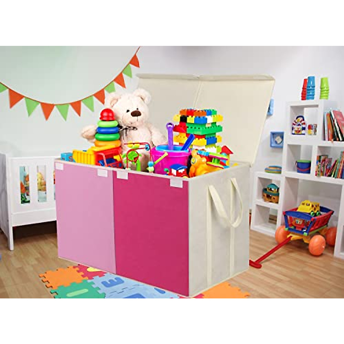 VICTORICH Toy Box Chest, Collapsible Sturdy Storage Bins with Lids, Extra Large Kids Toy Storage Organizer Boxes Bins Baskets for Kids, Boys, Girls, Nursery Room, Playroom (V-Red)