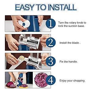 Rotary Cheese Grater Round Mandolin Slicer, Ourokhome Handheld Hashbrown Shredder with 3 Drum Blades, Kitchen Manual Speed Walnut Grinder for Potato, Carrot, Vegetables, Nuts, Zucchini (Dark Blue)