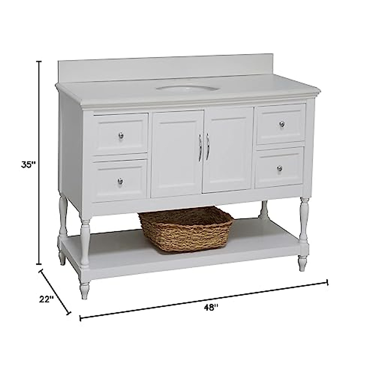 Beverly 48-inch Bathroom Vanity (White/Quartz): Includes White Cabinet with Stunning Quartz Countertop and White Ceramic Sink