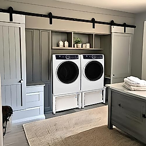 EZ Laundry | Upgraded 28” Universal Pedestal – 700lbs Capacity, Raises 16” with Built-in Drain Pan + Hose, Adjustable Feet, Anti-Vibration & Storage Shelf fits 27" or 28" Washer & Dryer (White)