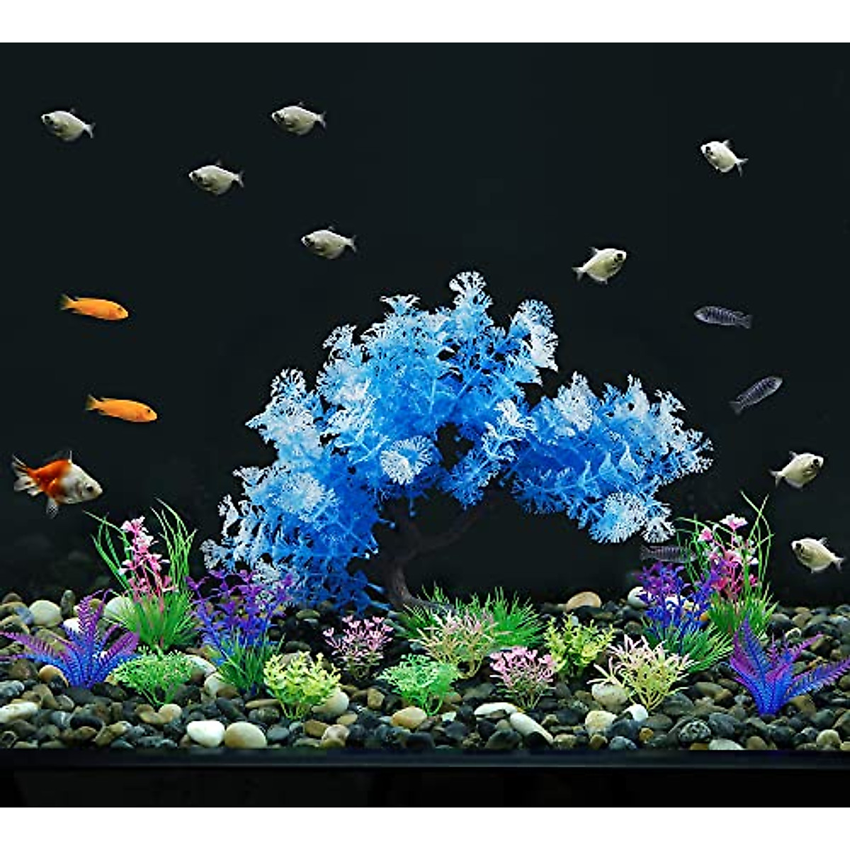 MyLifeUNIT Fish Tank Decorations, 15 Pack Artificial Aquarium Plants Tree Set for Fish Tank Decor (Bule Set)