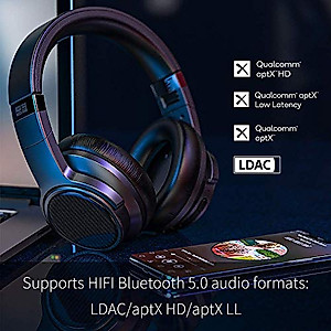 FiiO Noise Cancelling Bluetooth 5.0 Headphones EH3 NC: Wireless Bluetooth Over The Ear Headphones with aptX LL/aptX HD/LDAC/Mic Support,50 Hours Playertime for Travel/Work/Cellphone Black (Black)