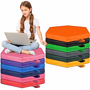 12 Pcs Floor Cushions Bulk for Classroom 15 Inch Colored Flexible Seating with Handle Soft Foam Floor Pillow Kids Floor Seats Cushion for Kids Adults Daycare School Home Office Chair (Hexagon)
