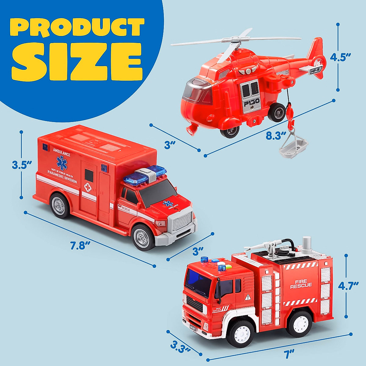 JOYIN Toddler Fire Truck Toys for 3 4 5 6 7 Year Old Boys - Fire Engine, Emergency Vehicle, Kids Toys Firetruck, Friction Powered Car with Lights and Sounds, Birthday Gifts for Boys Girls Age 3-9