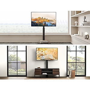 FITUEYES Universal TV Stand for 32 39 40 43 49 50 55 60 Inch TVs, TV Floor Stand with Swivel Mount, Max Holds 66lbs, Black Glass Base, Height Adjustable, Perfect for Corner & Bedroom