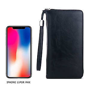 Buvelife Credit Card Wallet Leather RFID Wallet for Women, Huge Storage Capacity Purse Wristlet (Black-Updated)