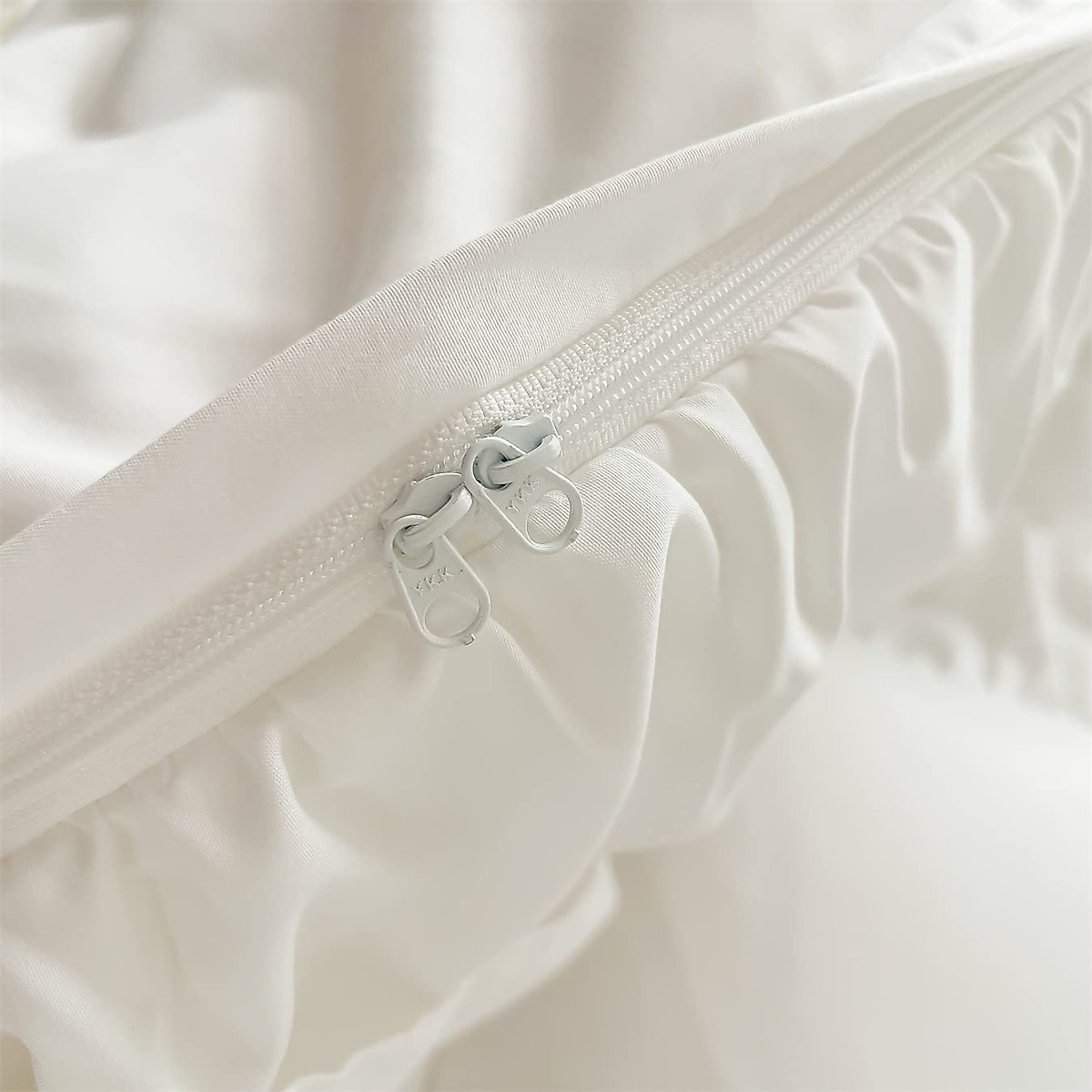 IHOUSTRIY Ruffle Duvet Cover Queen Size,100% Washed Microfiber 3pcs Bedding Duvet Cover Set, Shabby Chic Farmhouse Duvet Cover and Pillow Shams, Zipper Closure & Corner Ties, Easy Care, White - Queen