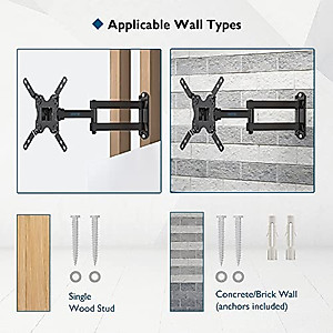 BONTEC Full Motion Articulating Arm TV Wall Mount for 13-43 Inch LED LCD OLED TVs, Tilt, Swivel & 360°Extension Rotation TV Monitor Wall Mount up to 44lbs, Max VESA 200x200mm, Bubble Level, Cable Ties
