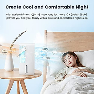 Portable Air Conditioner Fan, Ultra Quiet&Strong Airflow Personal Small Evaporative Air Cooler with 3 Speeds LED Light, 2 Cool Mist&2-8H Timer, Desk Cooler Fan for Room Office Camping, FERRISA (White)