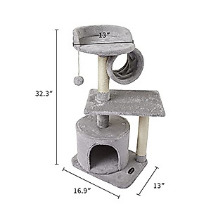 FISH&NAP US01H Cute Cat Tree Kitten Cat Tower for Indoor Cat Condo Sisal Scratching Posts with Jump Platform Cat Furniture Activity Center Play House Grey