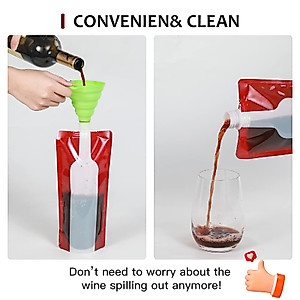 Foldable Wine Bag,Portable Wine Bottle Wine Flask, 4 Pack Collapsible Liquid Leak Proof Flask Holder,Reusable Wine pouch for Gift Travel Camping BBQ Party Beach Hiking Home Kitchen(750ml)