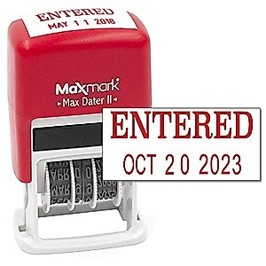 MaxMark Self-Inking Rubber Date Office Stamp with Entered Phrase & Date - RED Ink (Max Dater II), 12-Year Band