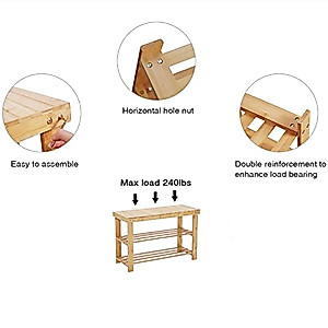 C&AHOME Shoe Rack Bench Bamboo, 3-Tier Shoe Organizer for Entryway, Shoe Storage Shelf Holds up to 240 LBS, Storage Benches Ideal for Bathroom Bench, Entryway, Hallway and Living Room, Natural