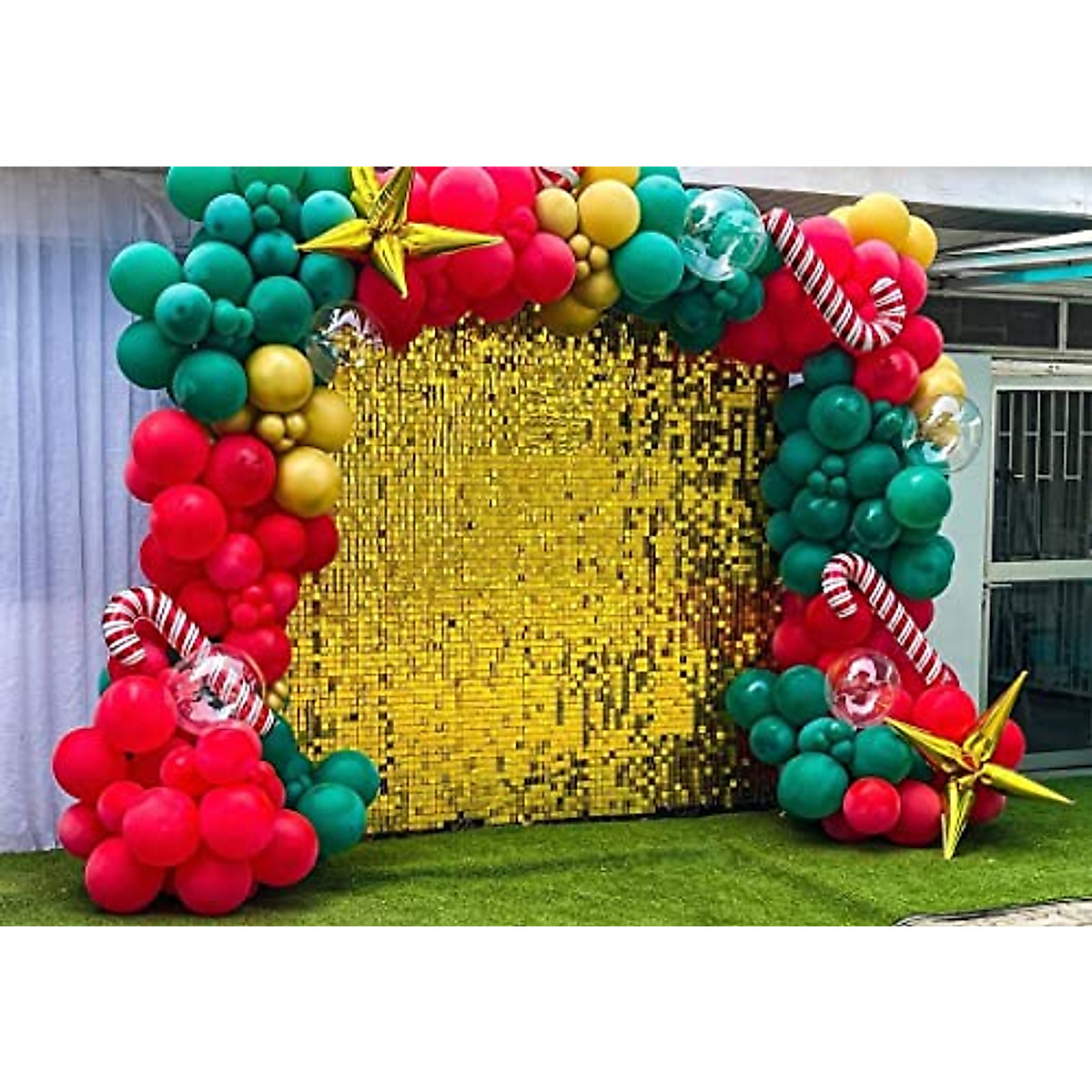 24 Panels Gold Shimmer Wall Panels Backdrops, Square Sequins Backdrops with 3D Effect, Large Gold Photo backdrops for Christmas, Birthday, Graduation, Wedding Party Decoration and Home Decoration