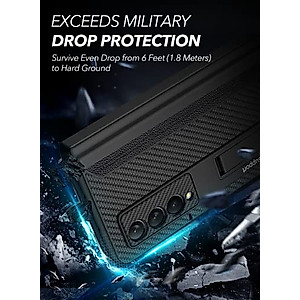 ELEPIK Armor PRO Series Case for Galaxy Z Fold 4 with Built-in Tempered Glass Screen Protector, Closed S Pen Holder [Avoid S Pen Lost], Hinge Protector, Kickstand, Wireless Charging (Black)