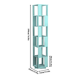 QIHANG-US 6 Tier Wooden Bookcase Corner Tall Book Shelf Modern 360° Rotating Storage Display Rack Floor Standing Shelves with Open Design Shelving Unit for Home Office Living Room Study, Blue