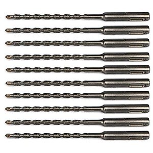 DrillForce 10pcs 3/16 inch x 6 inch SDS Plus Hammer Drill Bits, Rotary Hammer Drill Bits , Ideal for Drill Holes into Masonry, Concrete, Brick & Cinder Block.