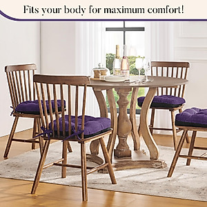 Basic Beyond Chair Cushions for Dining Chairs 4 Pack, Memory Foam Chair Cushion with Ties and Non Slip Backing, 15.5 x 15.5 Inches Tufted Chair Pads for Dining Chairs(Purple)