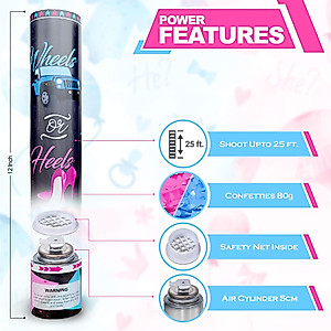 Gender Reveal Blue Confetti Cannon [5 Pack] - Gender Reveal Baby Boy Party Supplies, Biodegradable Confetti Poppers