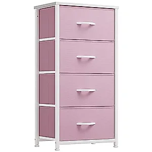 YITAHOME Dresser with 4 Drawers - Storage Tower Unit, Fabric Dresser for Bedroom, Living Room, Closets & Nursery - Sturdy Steel Frame, Wooden Top & Easy Pull Fabric Bins, Pink