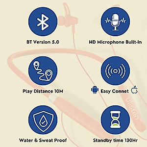 U-Listen PRO KT-N33 Wireless Bluetooth Neckband Headphone Super Bass Noise Reduction HD Mic Type C Foldable New Ergonomic Design Trendy Comfy Gym Sport Around The Neck by Turbootech(Blue)