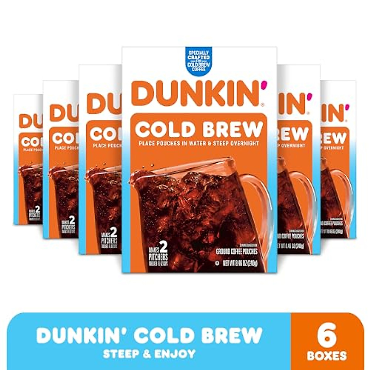 Dunkin' Cold Brew Ground Coffee Packs, 8.46 Ounces (Pack of 6)