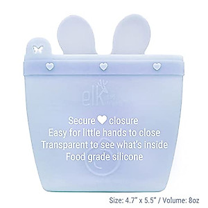 Elk and Friends Silicone Kids Snack Container | Food Grade Silicone | Reusable Pouch | Dishwasher Safe | 8oz Storage | 2 Pack