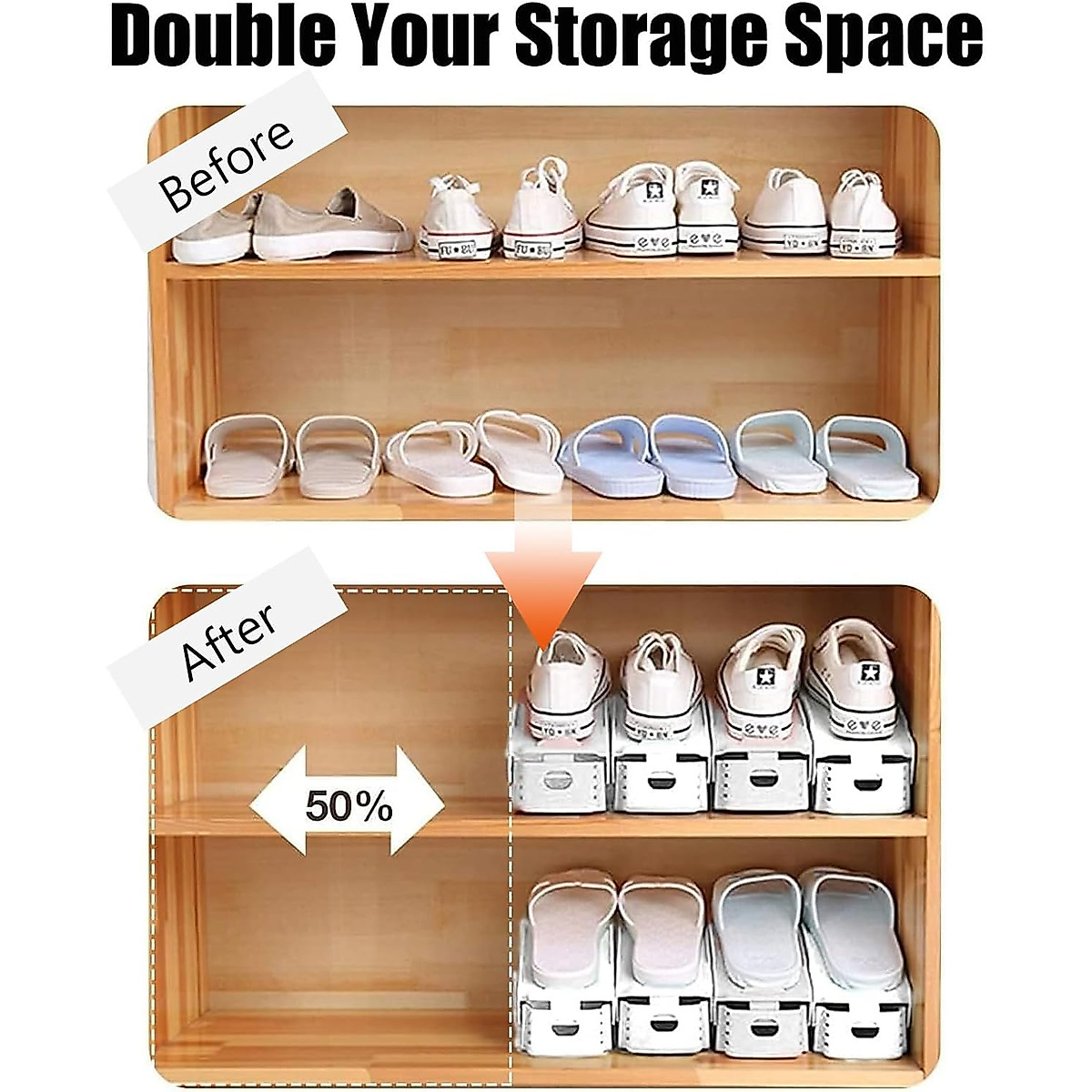 YIHATA Shoe Slots Organizer 20 Pack, Adjustable Shoe Stacker Space Savers 50%, Upgrade Double Deck Shoe Rack Holder for Closet Organization, White