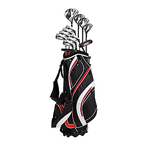 Precise S7 Tall Men’s (6'1" to 6'4") Right Handed Complete Golf Club Set, Include 460cc Driver, 3 Wood, 5 Wood, 24* Hybrid, 5-9 PW Irons, Sand Wedge, Putter, Deluxe Stand Bag & 4 Headcovers, Black/Red