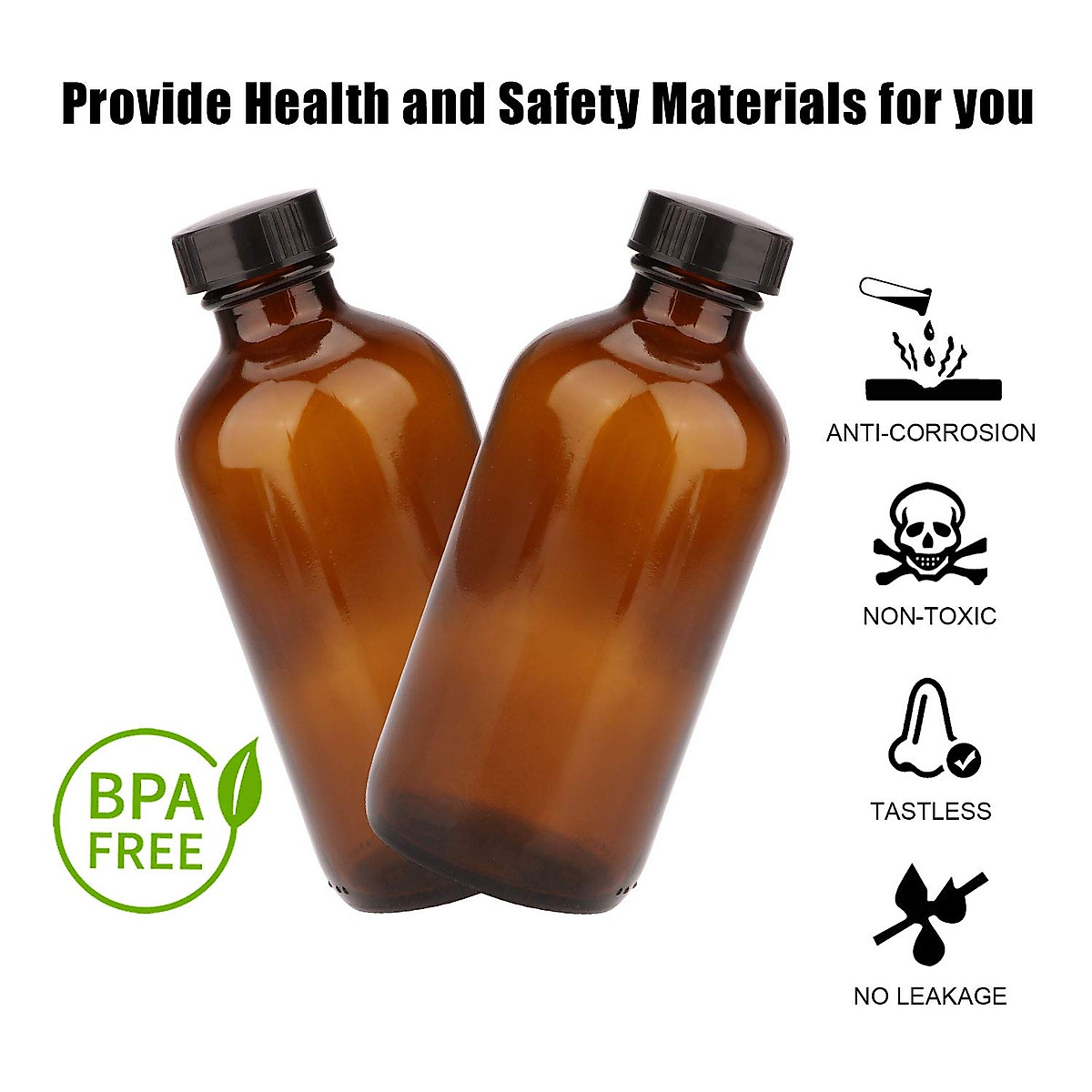 COMUDOT 8oz Durable Glass Bottle, Reusable Glass Bottles with Airtight Lid for Shampoo, Conditioner, Essential Oils, Set of 20 (Brown)