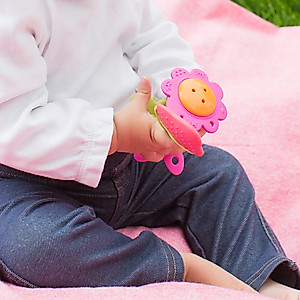 Innobaby Original Teethin' Smart EZ Grip Flower Teether Rattle and Sensory Toy for Babies and Toddlers (2 Pack Green/Pink). BPA Free Teether