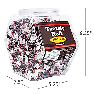 Tootsie Rolls Candy Bulk 275pcs - Mini Individually Wrapped Tootsie Roll Midgees in Reusable Plastic Tub - Candy Pack of Chocolate Taffy Chews