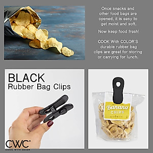COOK WITH COLOR Set of 10 Chip Bag Clips with Magnet- Rubber Bag Clip with Airtight Seal, Kitchen Storage Clips for Organizing and Sealing Needs (Black)