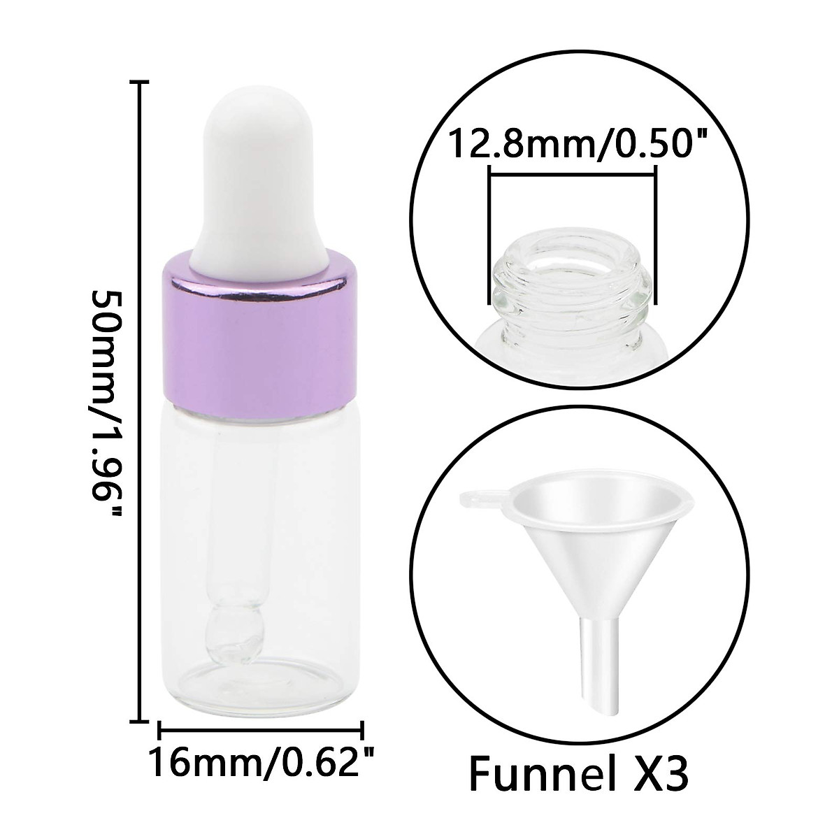 Kesell 15 Pcs Sample Dropper Bottles, 3ml Clear Mini Dropper Bottles with 3 Pcs Plastic funnels for Traveling Essential Oils DIY Cosmetic Liquid Sample Perfume