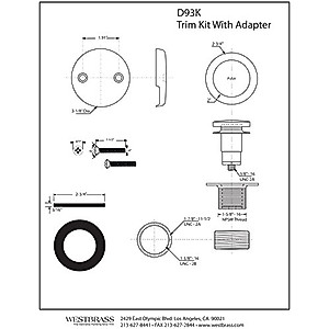 Westbrass Fine or Coarse Thread Replacement Tip-Toe Strainer Drain with 2-Hole Faceplate, Matte Black, D93K-62