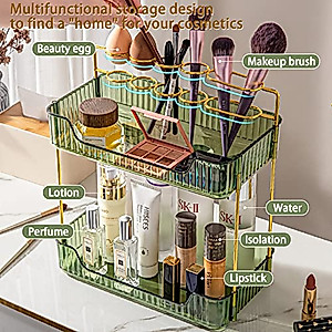 Shuang Qing 2 Tier Bathroom Counter Organizer, Skin Care Vanity Countertop Organizer, Makeup Brush Holder Organizer, Perfume Trays for Dresser and Toothbrush Holders for Bathrooms (Green)