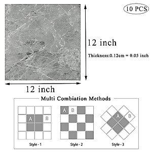 Norine Peel and Stick Floor Tile 12 x 12 Inch Self Adhesive Marble Vinyl Flooring Tile Waterproof Removable Sticker Tiles for Bedroom Bathroom Kitchen, 10 Pack