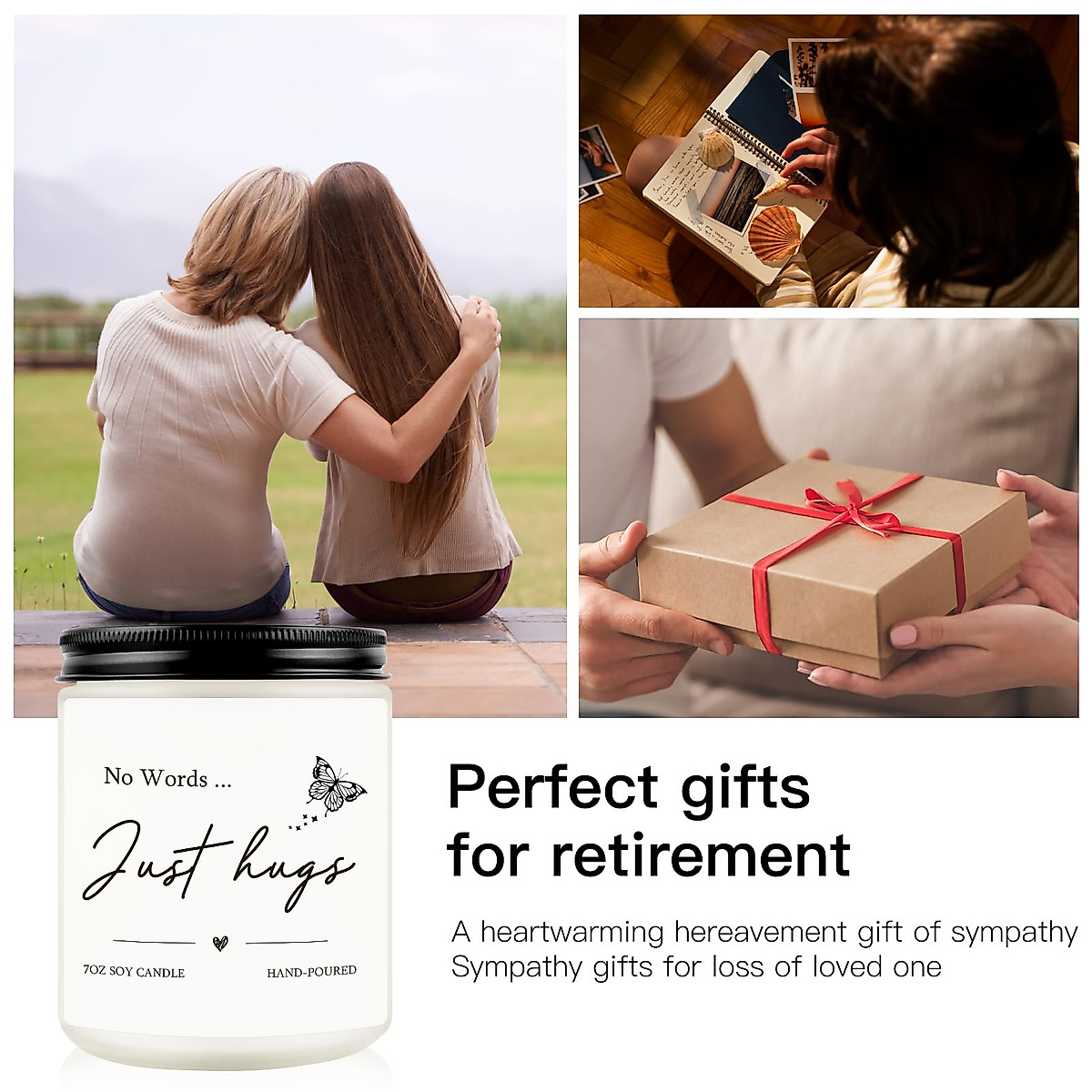 Sympathy Gifts for Loss of Loved One, No Words, Just Hugs Christmas in Heaven Memorial Gifts Candle Gifts, Thinking of You, Get Well Soon, Cheer Up, Bereavement Gifts,Comfort Condolence Candle