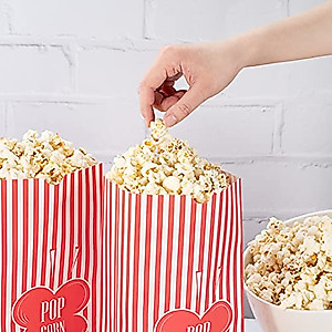 Restaurantware Bag Tek 2 Ounce Popcorn Bags 100 Disposable Paper Popcorn Bags - Greaseproof Striped Red Paper Concession Popcorn Bags For Movie Nights Theaters Carnivals And More