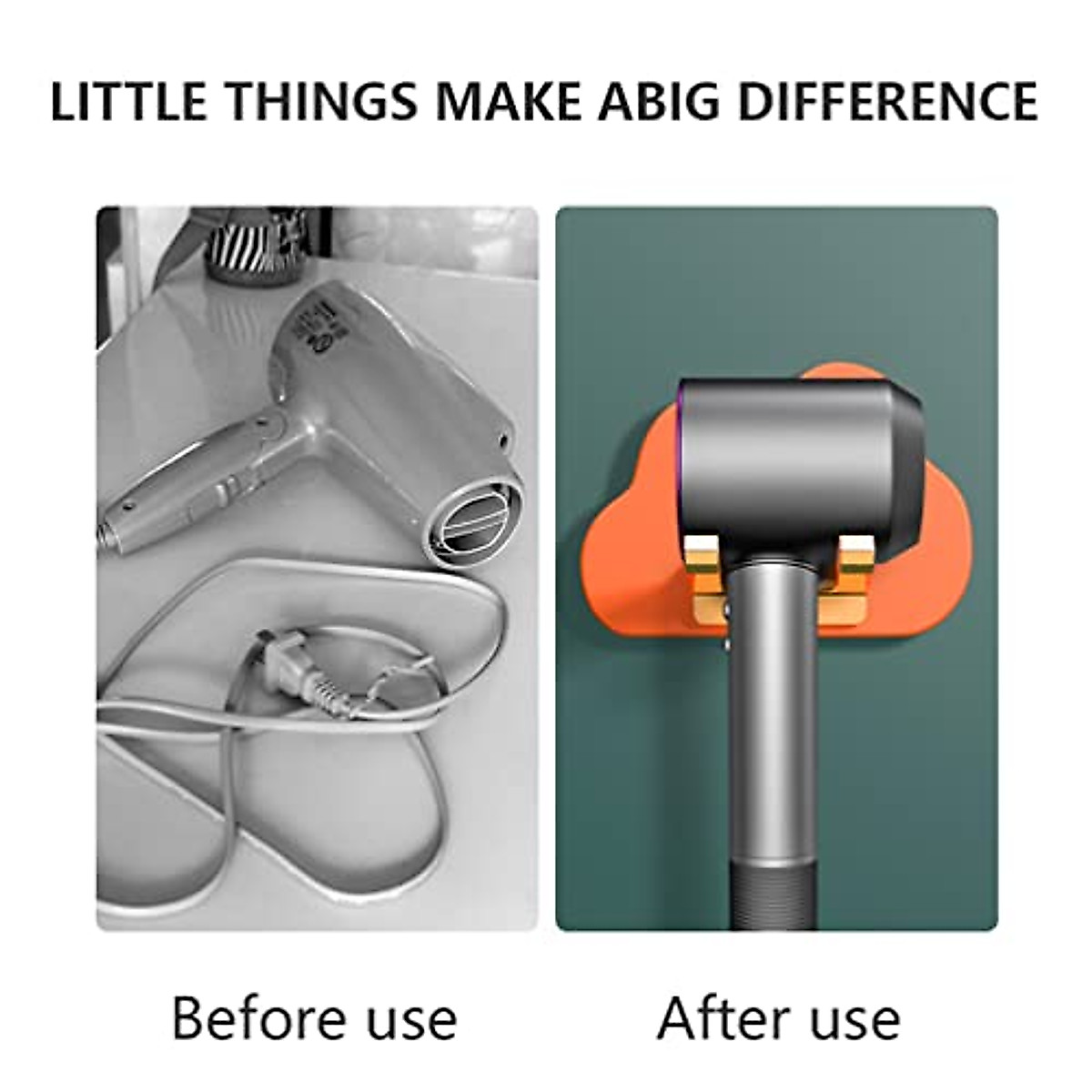 Sluoch Adhesive Hair Dryer Holder - Stick on Wall or Wall Mount Bathroom Hair Blow Dryer Rack Organizer Compatible with Hair Dryers (White)