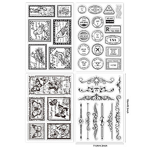 GLOBLELAND 4 Sheets Postage Postcard Air Mail Clear Stamps for DIY Scrapbooking Butterfly Text Background Silicone Clear Stamp Seals Transparent Stamps for Cards Making Photo Album Journal