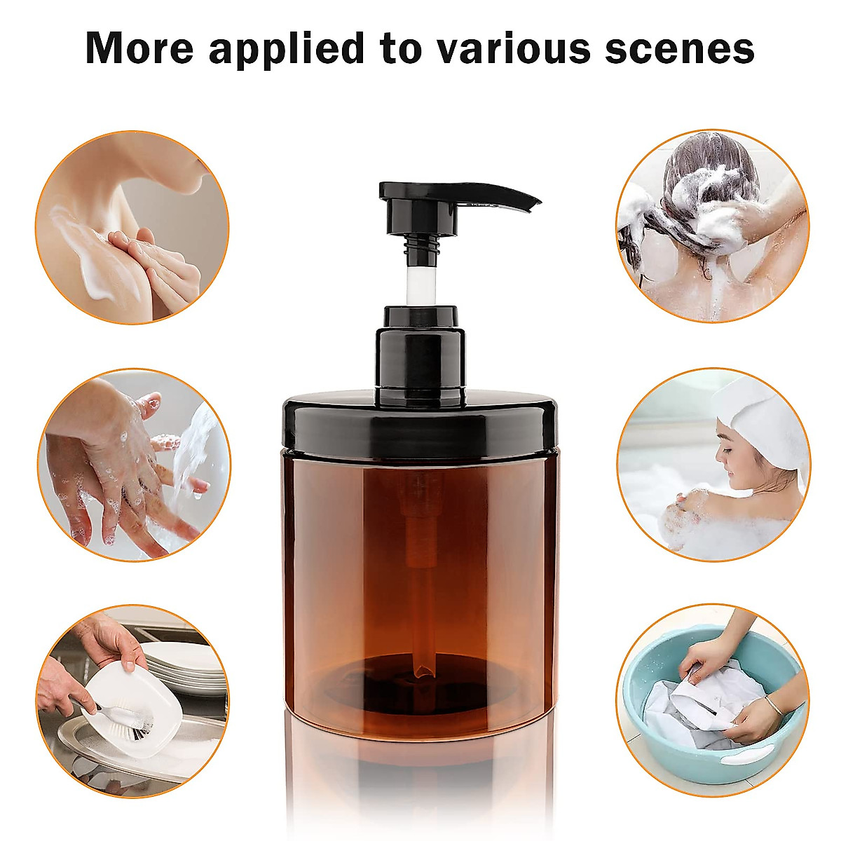 Hethyo Pump Bottle Dispenser 3 Pcs 600ml/20oz Refillable Plastic Pump Bottles Wide Mouth Jar Style BPA Free Empty Pump Bottles Bathroom Shower Containers for Lotion Shampoo Conditioner (Brown)