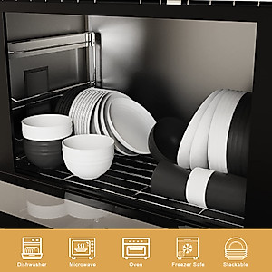 Hanmfei Plastic Dinnerware Set for 4,Plastic Plates and Bowls Sets,Unbreakable Dinnerware For Kitchen, Camping, Rv Black