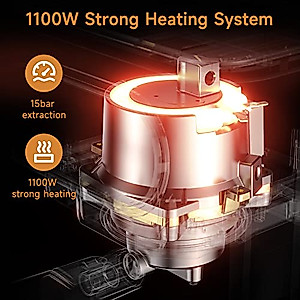 Kwister Espresso Machine 15 Bar, Espresso and Cappuccino Machine with Milk Frother, Espresso Maker with Steamer, Digital Touch Screen Coffee Machine with 50 oz Water Tank