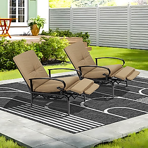 SOLAURA Outdoor Recliner Adjustable Backrest Lounge Chair with Black Metal Frame & Removable Cushions for Porch, Backyard, Pool or Garden (Beige)