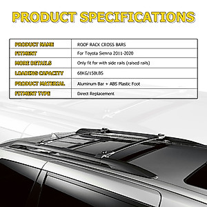 AUXMART Roof Rack Cross Bars Aluminum Rooftop Rail Bars Compatible for Toyota Sienna 2011-2020 Luggage Rack Cargo Carrier OE Style 1 Pair