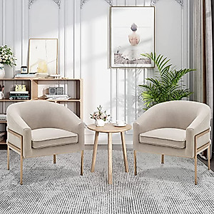 Aklaus Barrel Chairs Modern Arm Chair with Gold Metal Legs Upholstered Reading Accent Chair Club Chair with Removable Seat Cozy Sigle Sofa Chair Round Armchair for Living Guset Room Bedroom