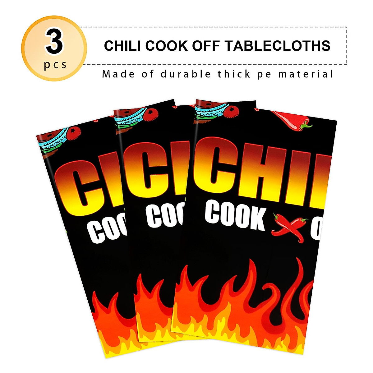 PHOGARY Chili Cook Off Tablecloth for Chili Cookoff Decor, Chili Pepper Tablecloths Disposable, Chili Cookoff Table Cloth Decorations for a Party, BBQ Mexican Chili Cooking Supplies - 51" x 87"(3)