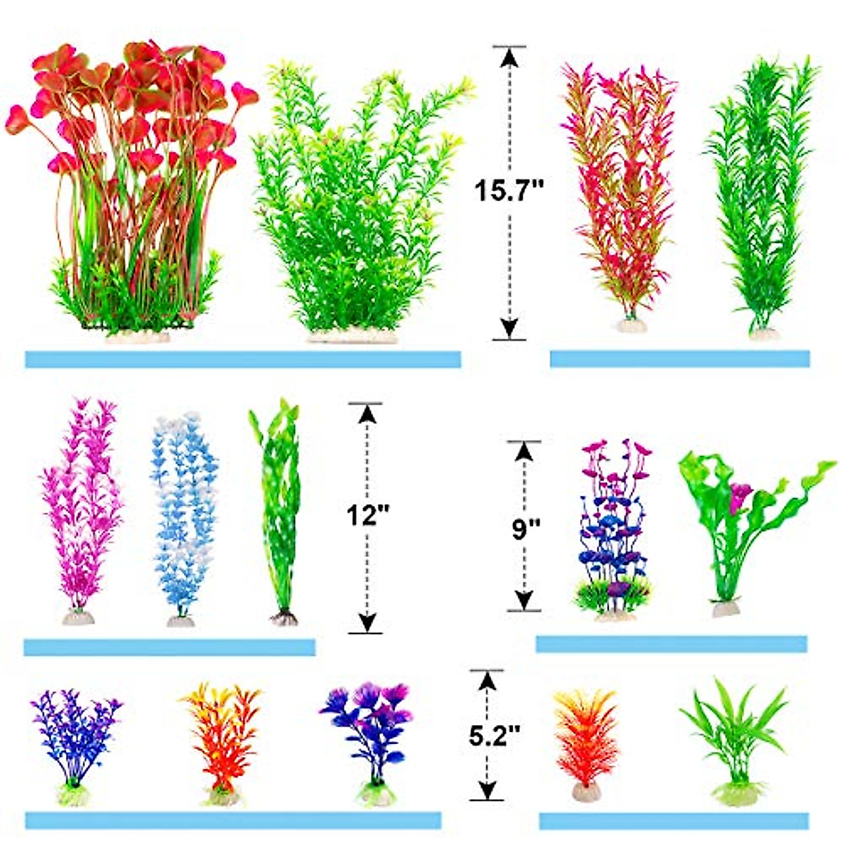 CousDUoBe 30 Pack Artificial Aquarium Plants, Full Set of Fish Tank Decorations, Various Sizes, Perfect Match ( 5.2 "-15.7" ) (30 Pack)