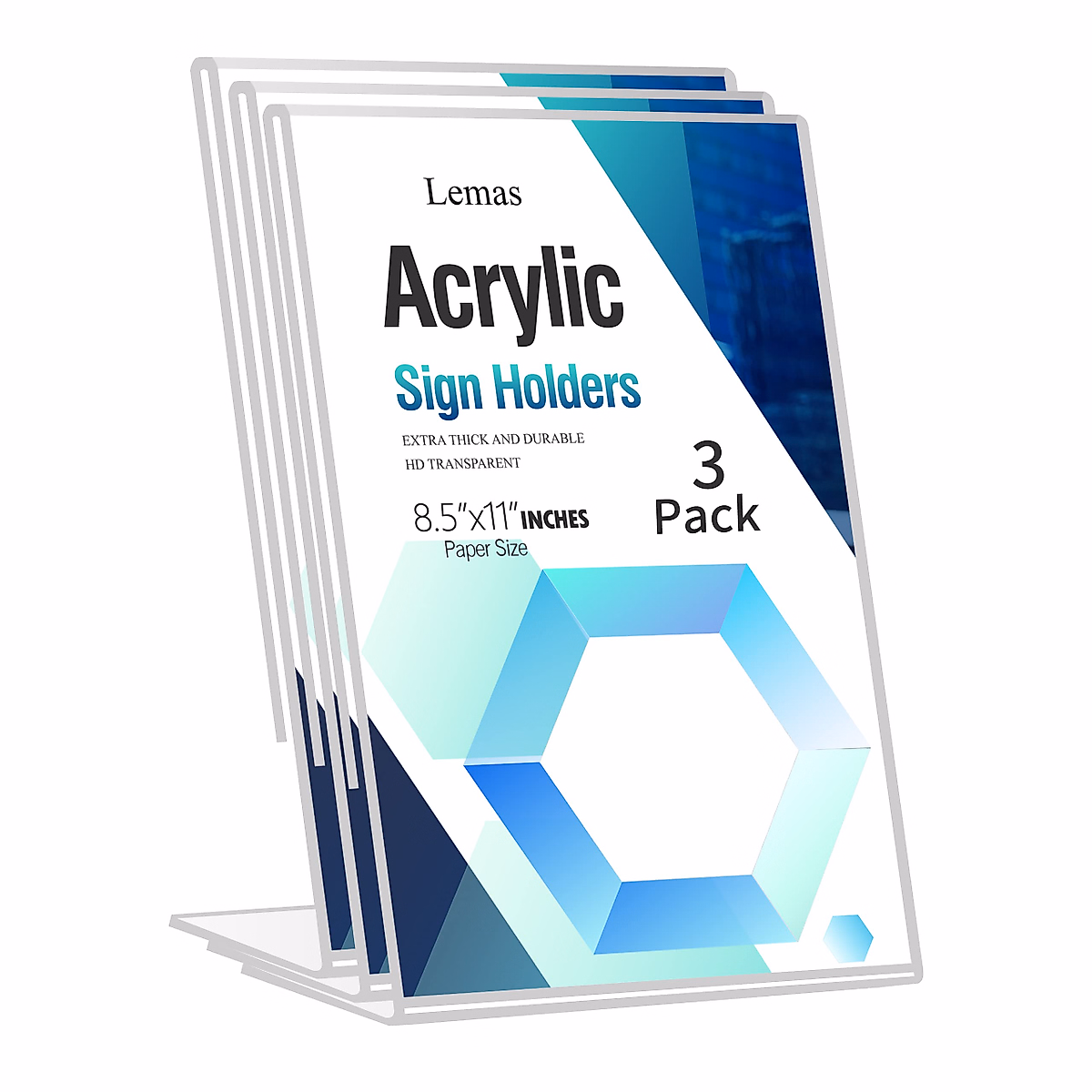 Lemas Slanted Back Acrylic Sign Holder 8.5*11 Inches，Clear Desktop Sign Holder Plastic Paper Holder Tabletop Display Stand for Office, Restaurant, Store (3Pcs)